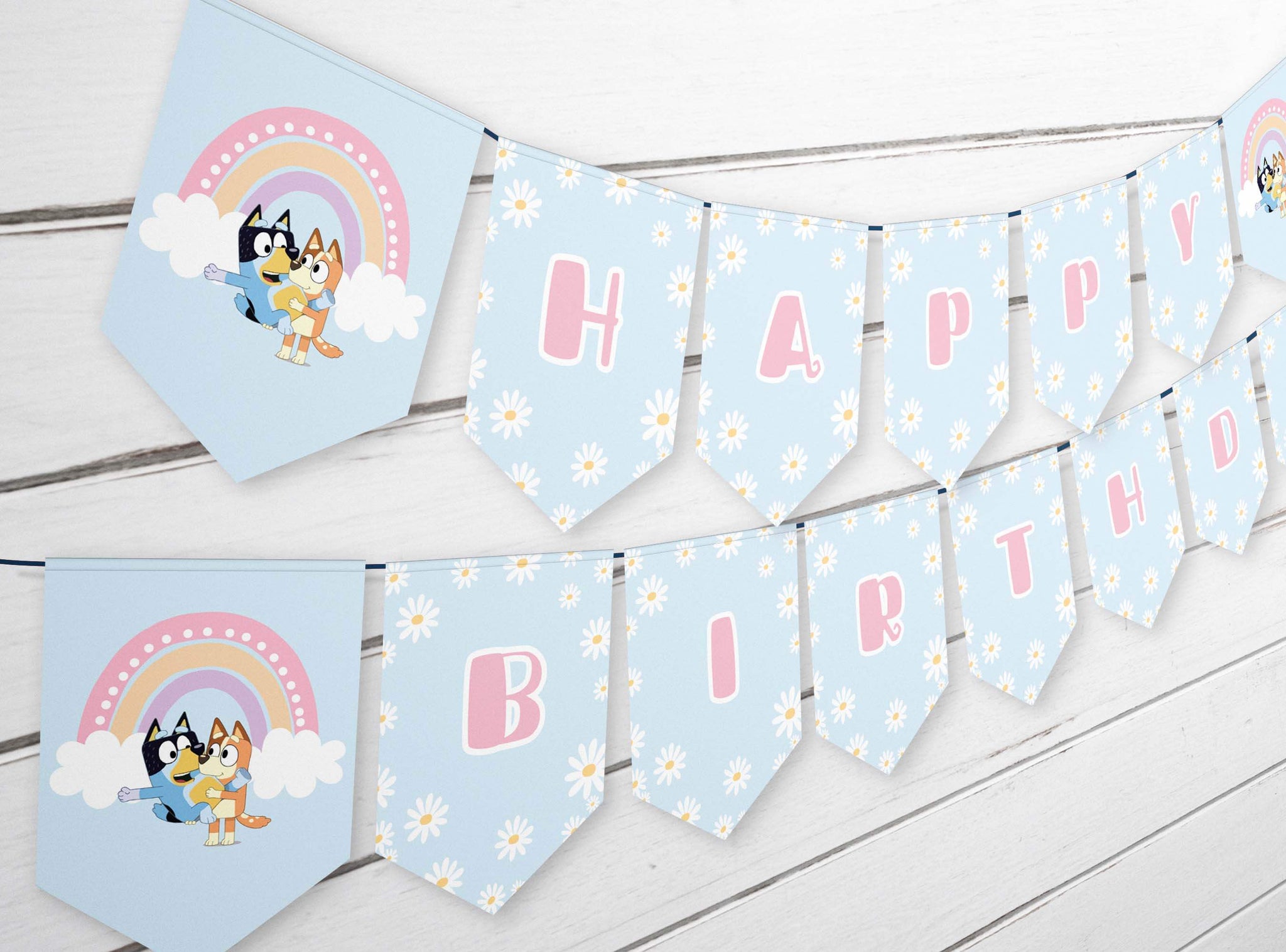Bluey and Bingo Bunting Banner | Blue Daisies