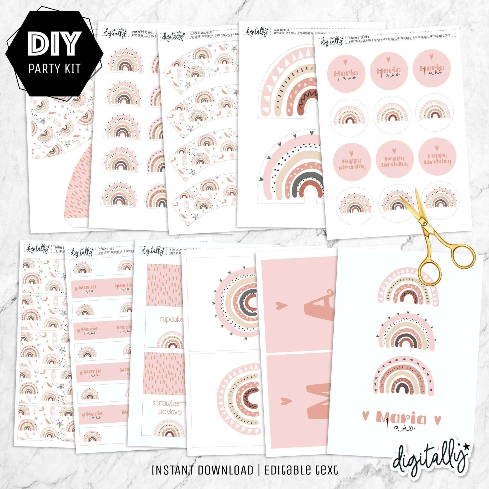 Boho Rainbow Party Bundle ★ Instant Download | Editable Text ...