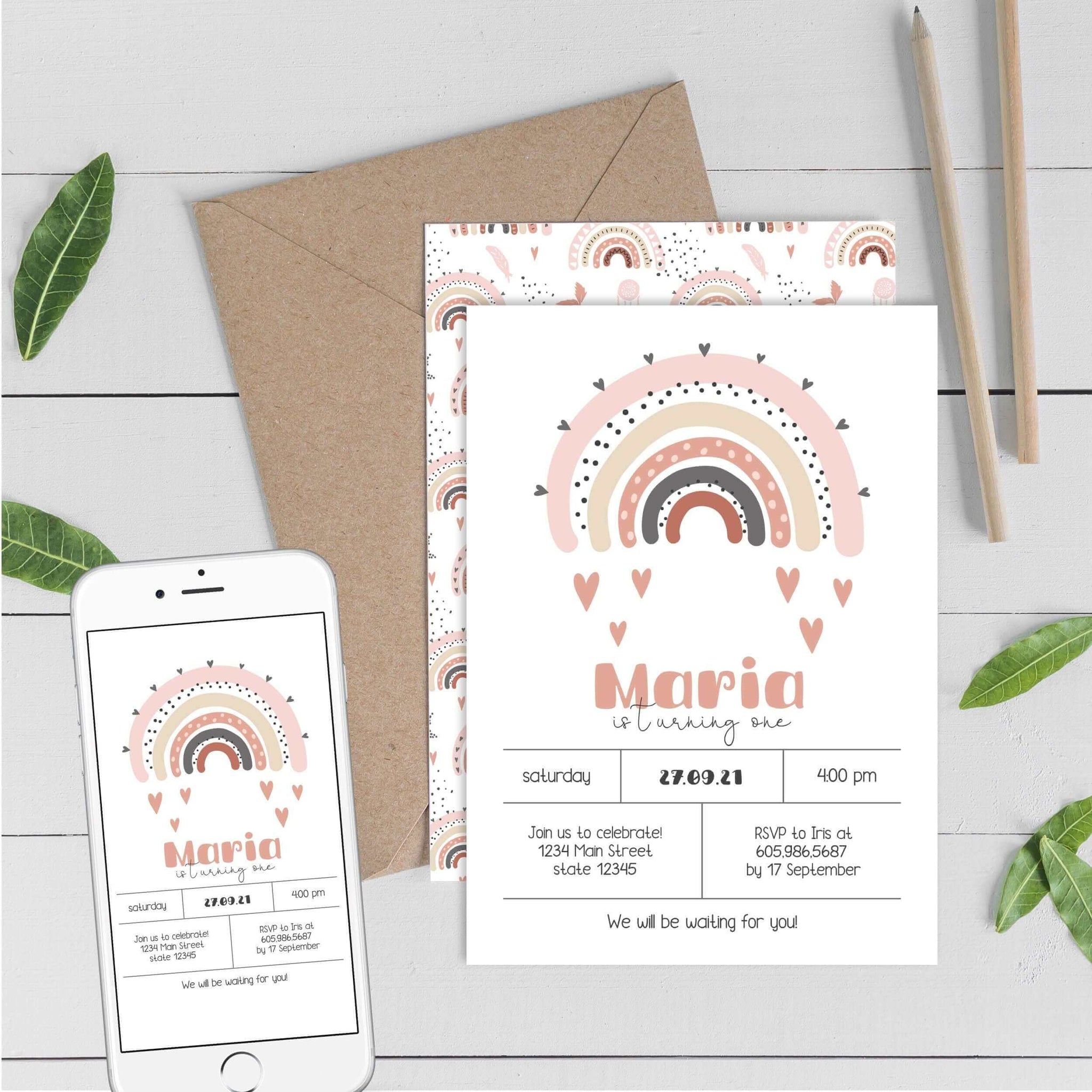 Editable BOHO RAINBOW Birthday Invitation, Instant Download, Rainbow B – Digitally Printables