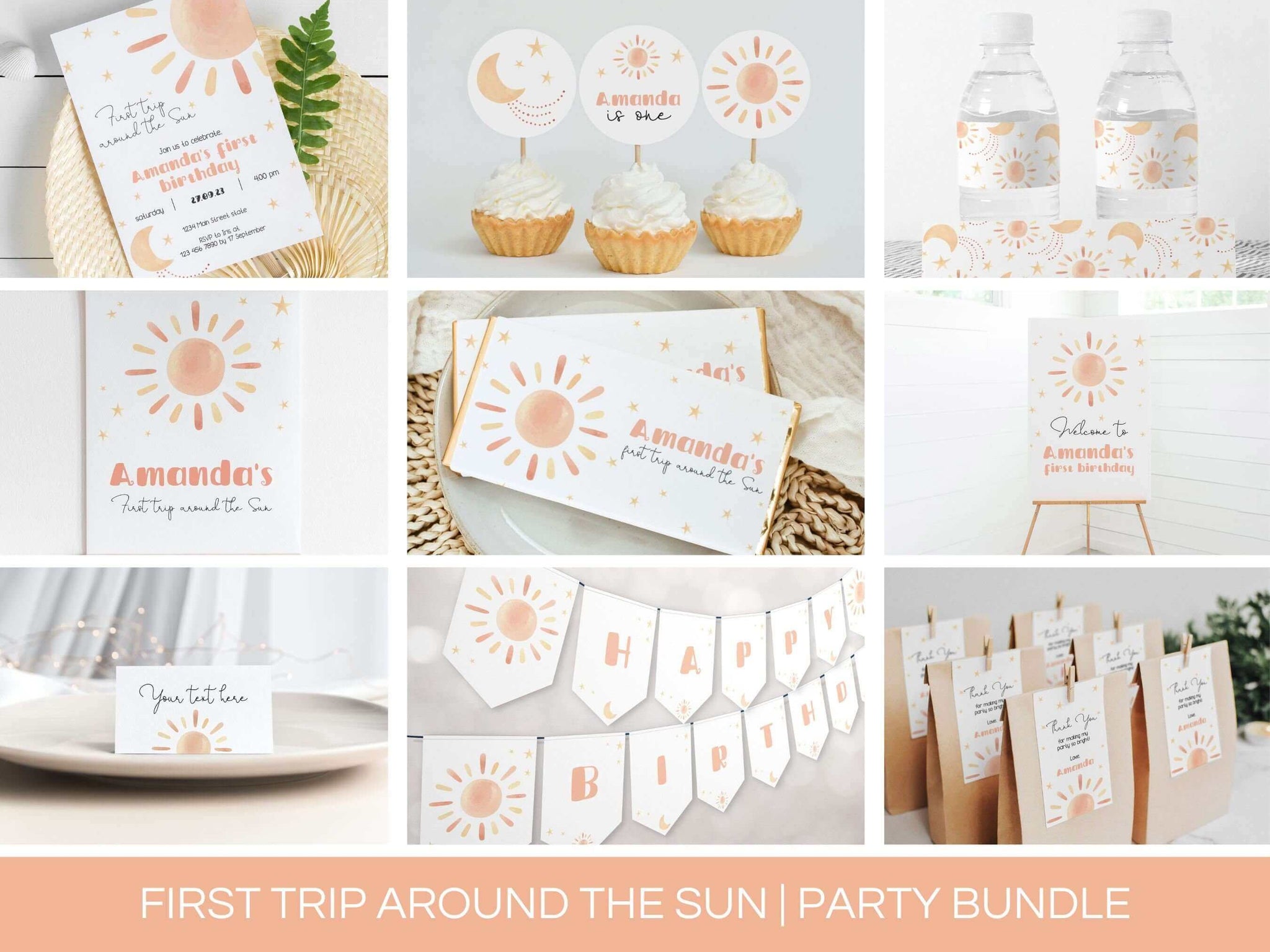 Editable Boho Sunshine Birthday Bundle ★ Instant Download | Editable T ...