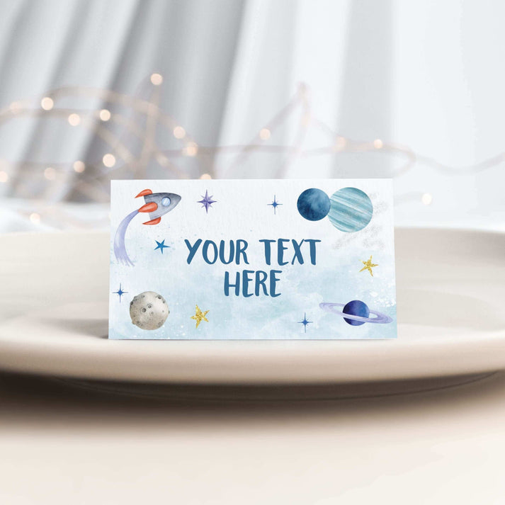 Editable Outer Space Food Labels, Space Tent Cards | Instant Download