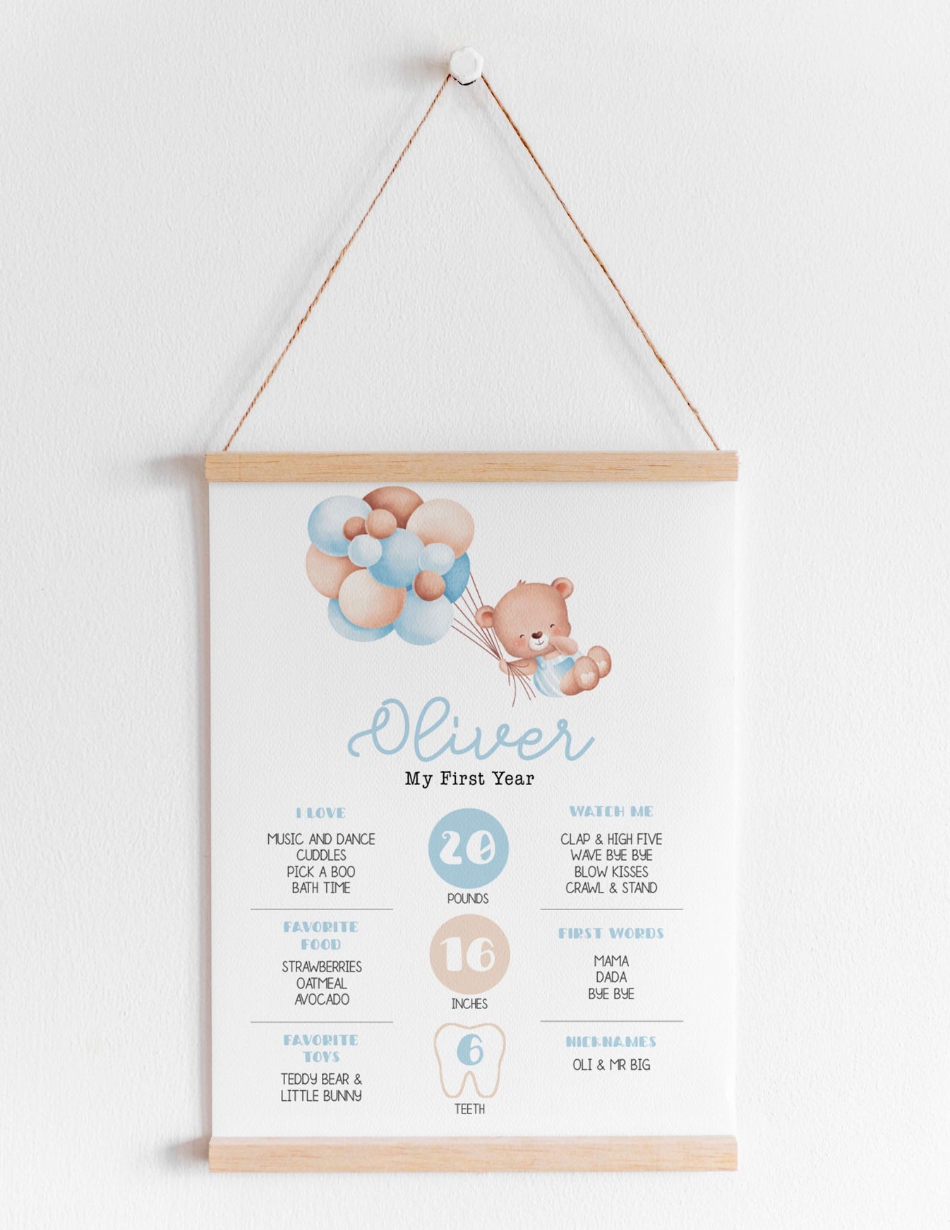 Little Bear Milestones Sign | Blue ★ Instant Download | Editable Text