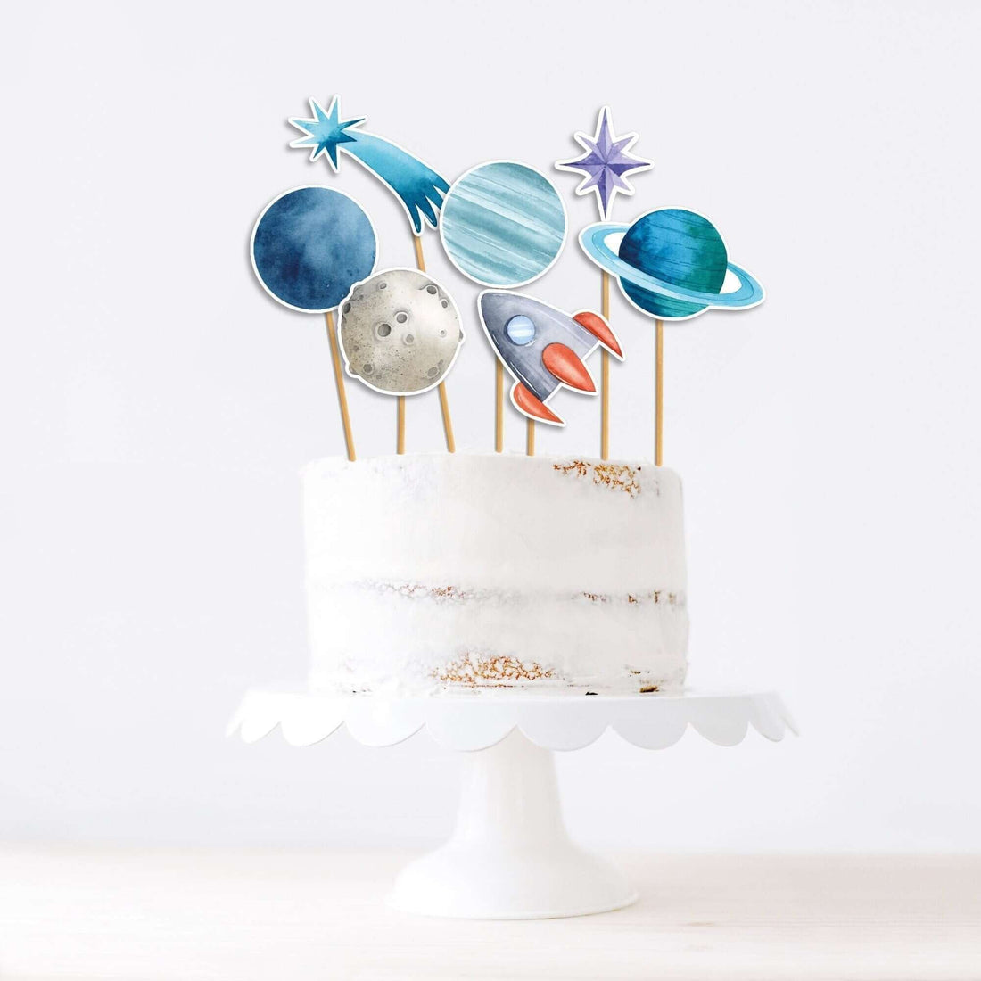 Outer Space Cake Topper, Centerpiece Moon and Planets, Galaxy Birthday