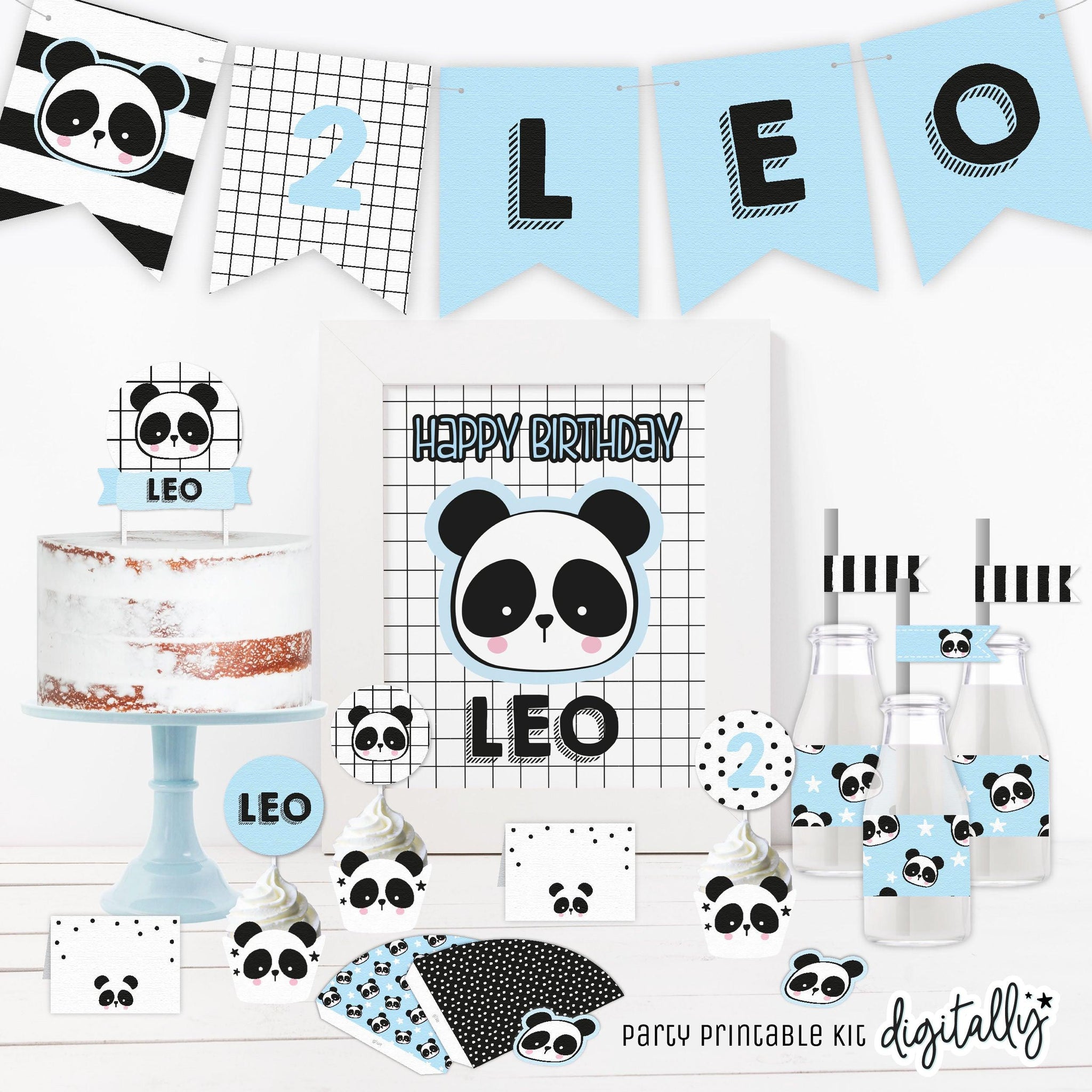 Panda Birthday Bundle | Blue ★ Instant Download | Editable Text