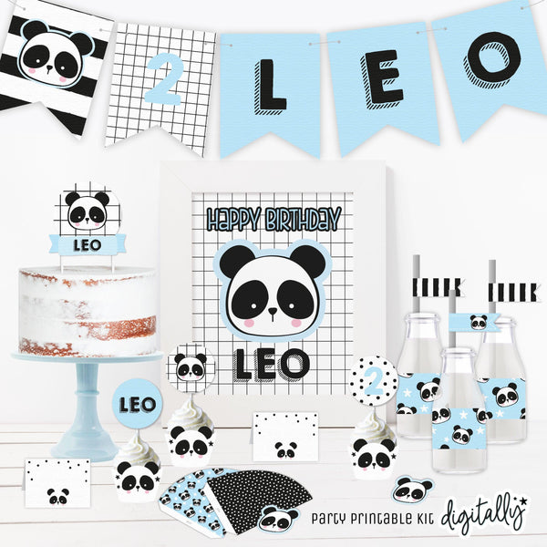 Panda Birthday Bundle | Blue ★ Instant Download | Editable Text
