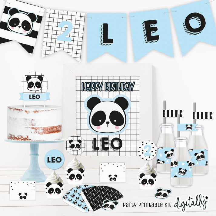 Panda Birthday Bundle | Blue ★ Instant Download | Editable Text