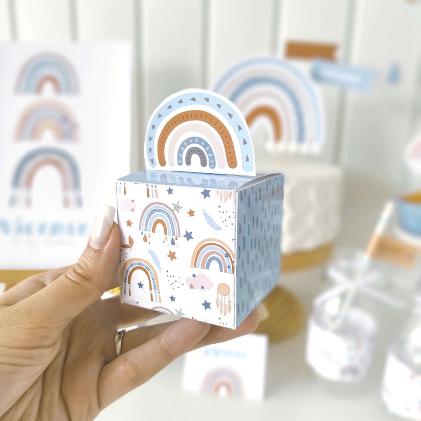 Printable Boho Rainbow Mini cube Box, Treat Box, Party Favors, Boho Ra