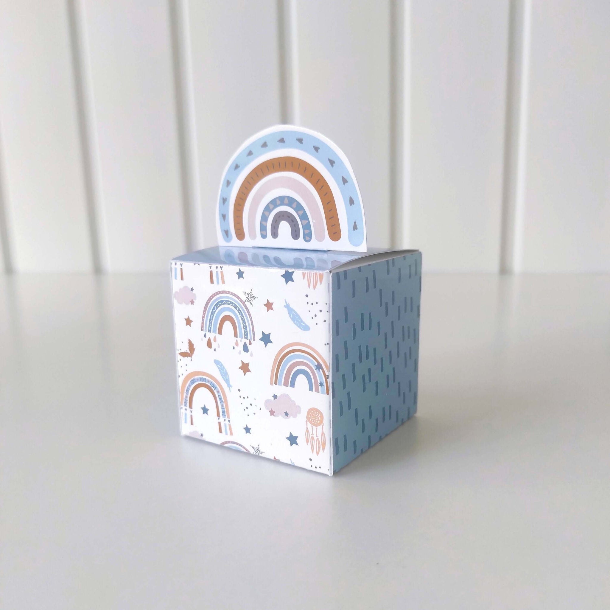 Printable Boho Rainbow Mini cube Box, Treat Box, Party Favors, Boho Ra