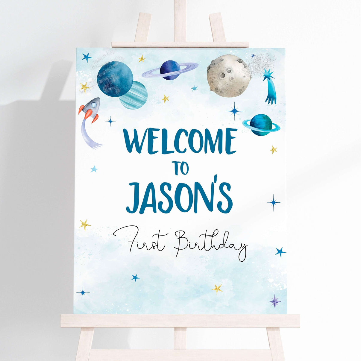 Space Welcome Sign, Editable Outer Space Themed Party Decorations ref0